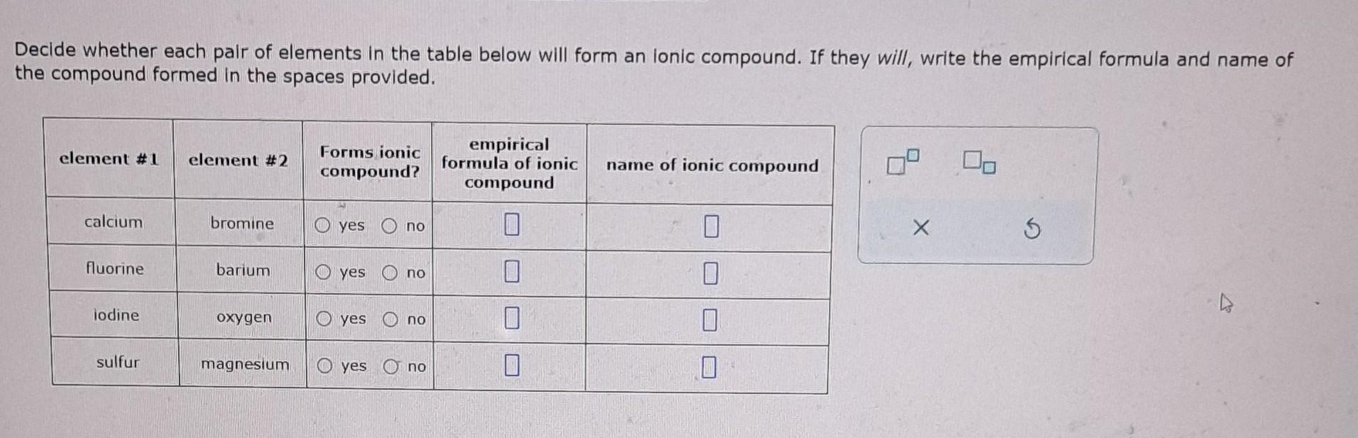 Solved Decide whether each pair of elements in the table | Chegg.com
