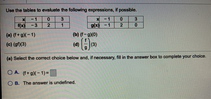 Solved Use the tables to evaluate the following expressions, | Chegg.com