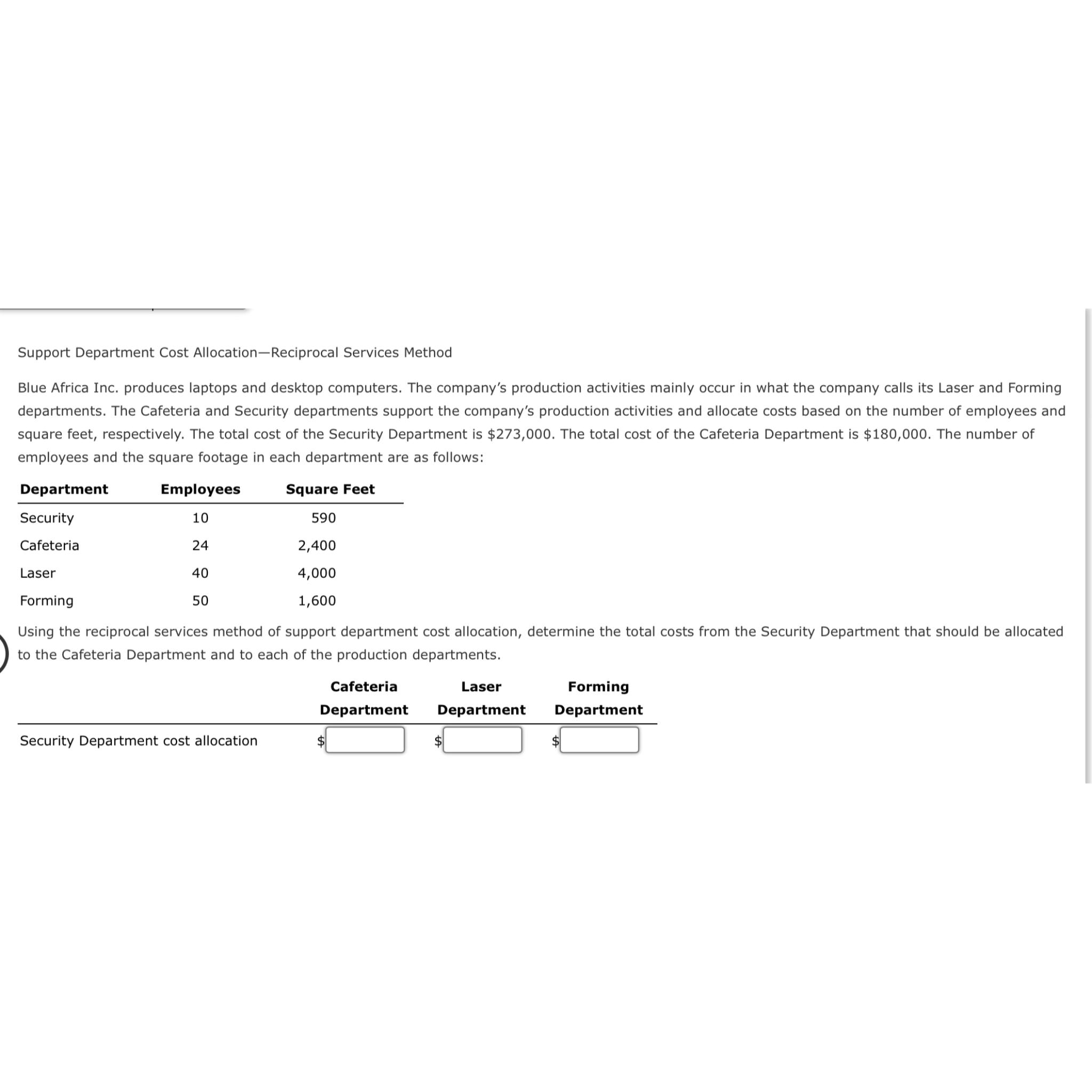 Solved Support Department Cost Allocation-Reciprocal | Chegg.com