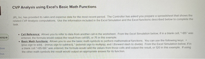 Solved CVP Analysis using Excel's Basic Math Functions JPL, | Chegg.com