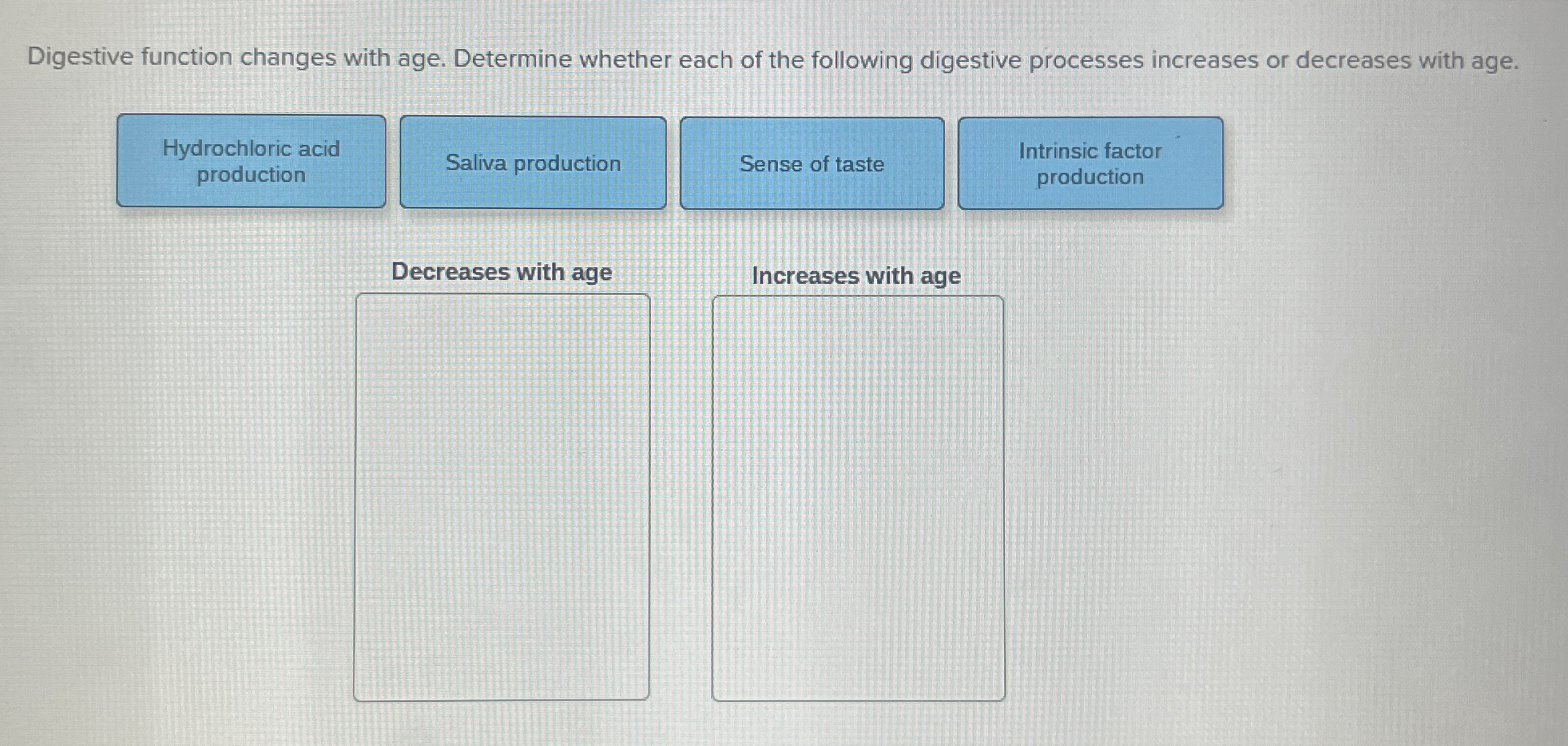 Solved Digestive function changes with age. Determine | Chegg.com