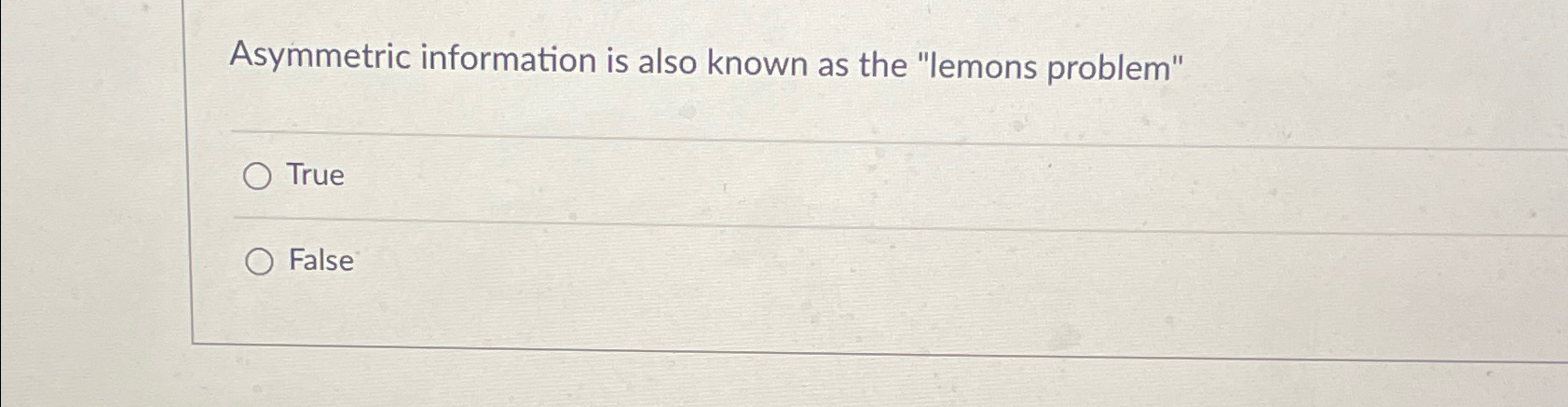 Solved Asymmetric information is also known as the "lemons | Chegg.com