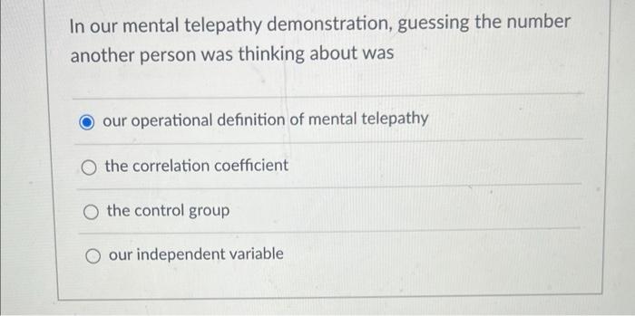 Solved In our mental telepathy demonstration, guessing the | Chegg.com