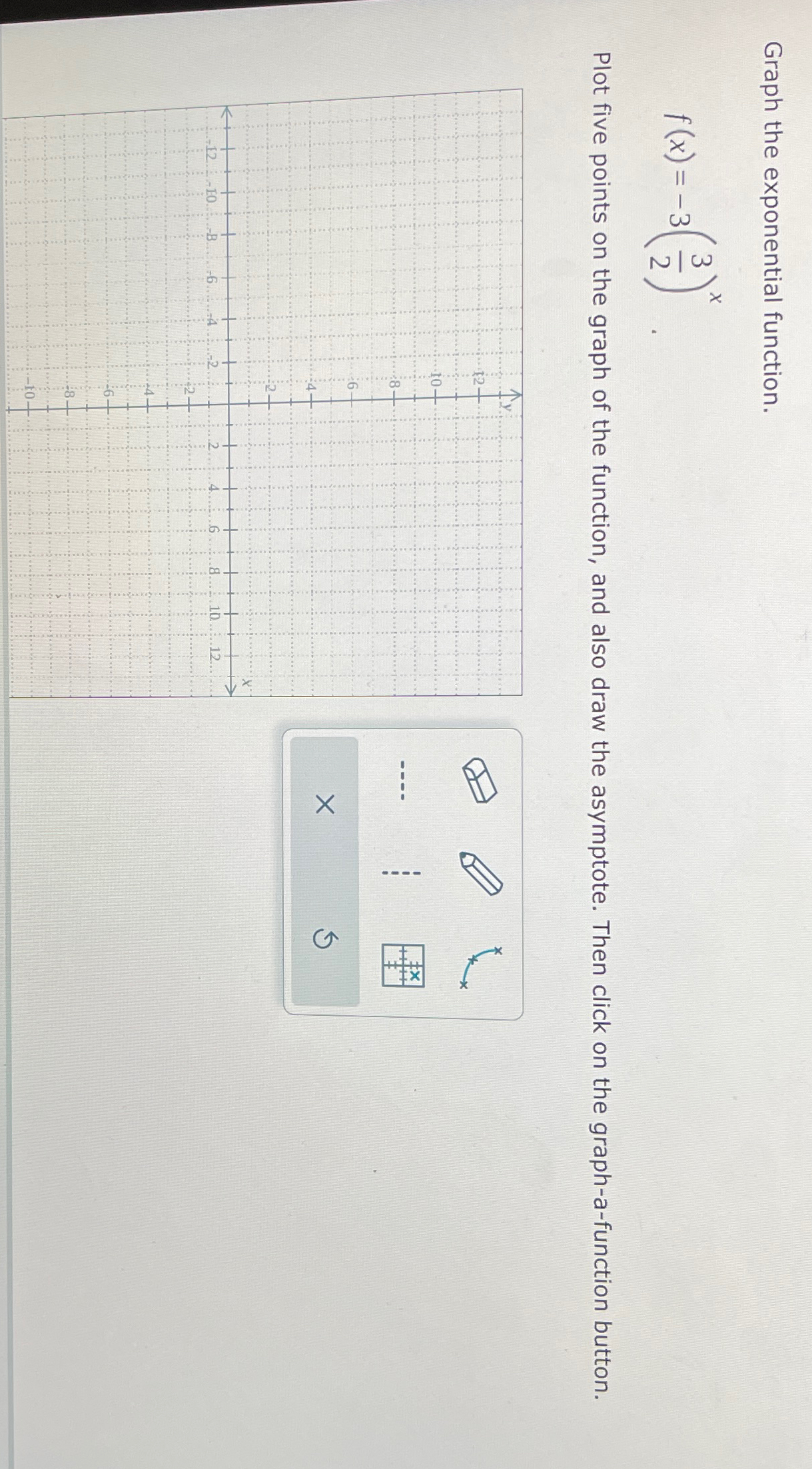 Solved Graph the exponential function.f(x)=-3(32)xPlot five | Chegg.com