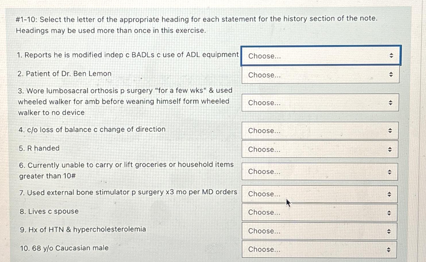 Solved #1-10: Select the letter of the appropriate heading | Chegg.com