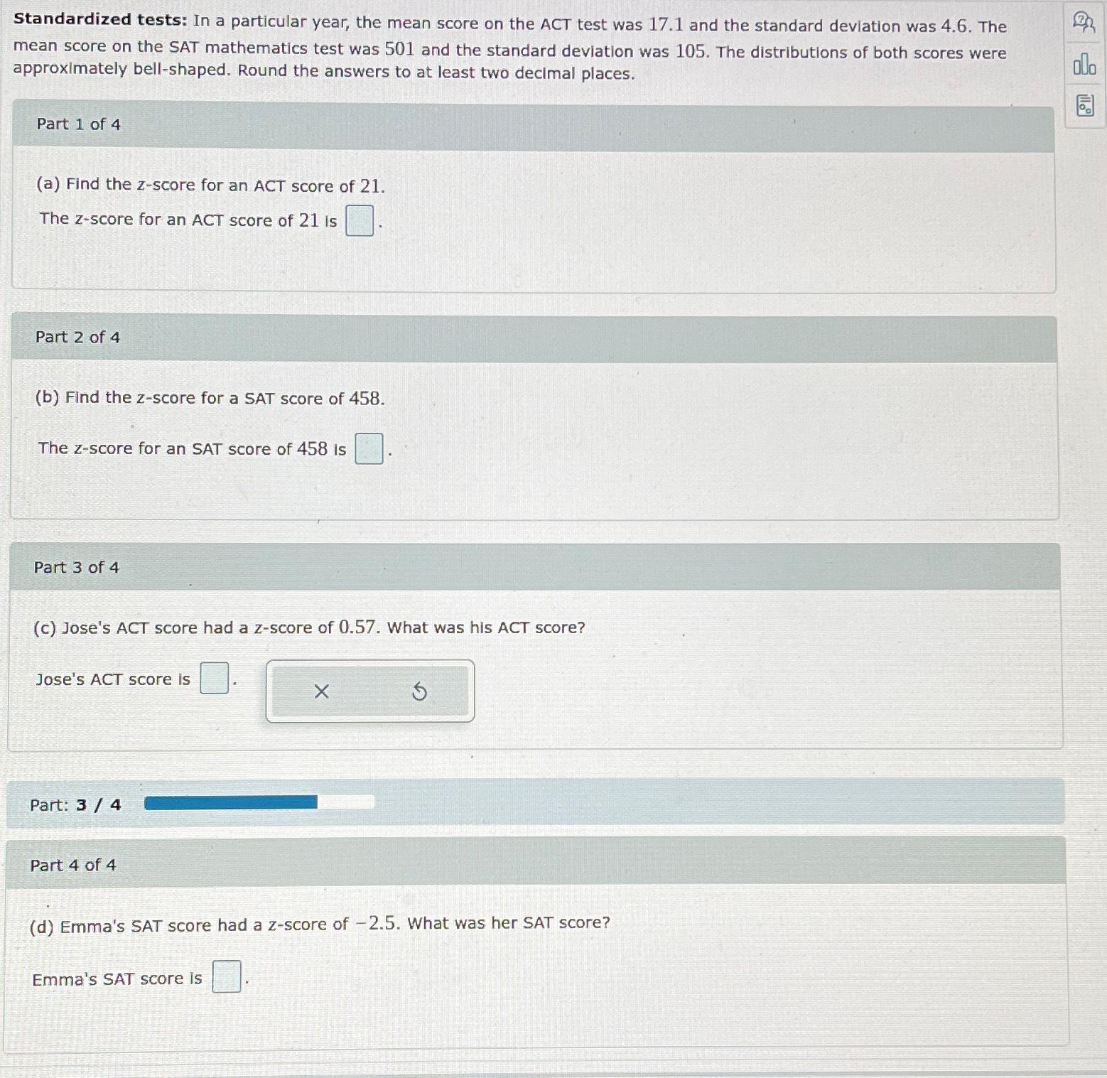 Solved Standardized tests: In a particular year, the mean | Chegg.com
