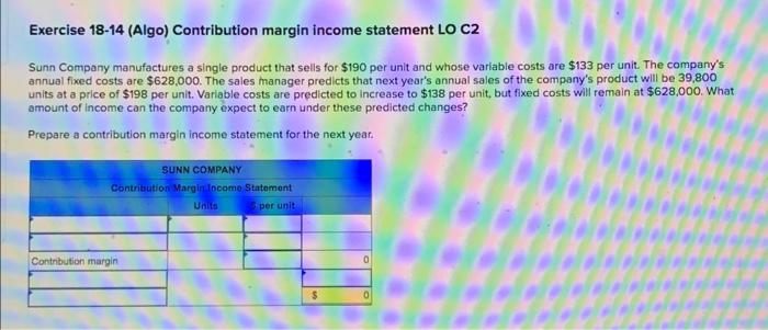 Solved QS 18-8 (Algo) Contribution margin per unit and | Chegg.com