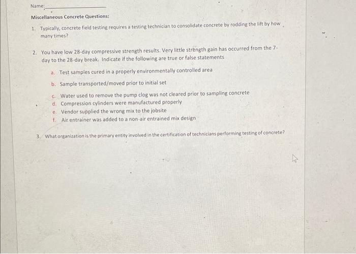 Solved Name: SAMPLING FRESHLY MIXED CONCRETE (ASTM C172) 1. | Chegg.com