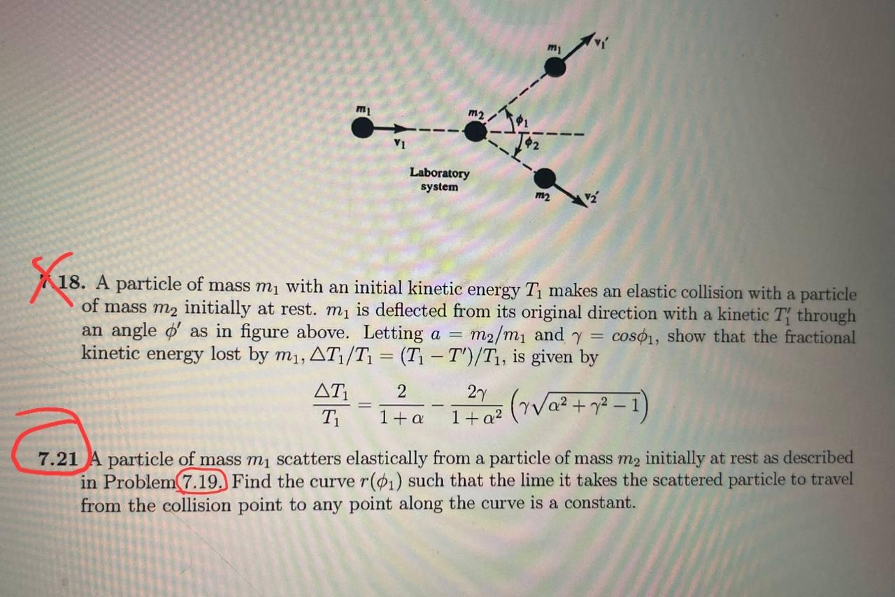 A particle of mass m1 ﻿with an initial kinetic energy | Chegg.com