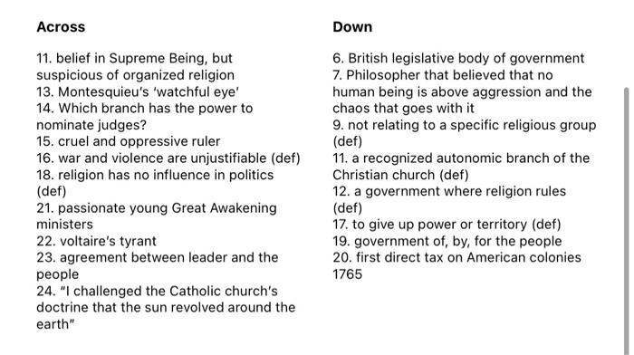 Across 3. extreme opposing factions or groups (def) | Chegg.com