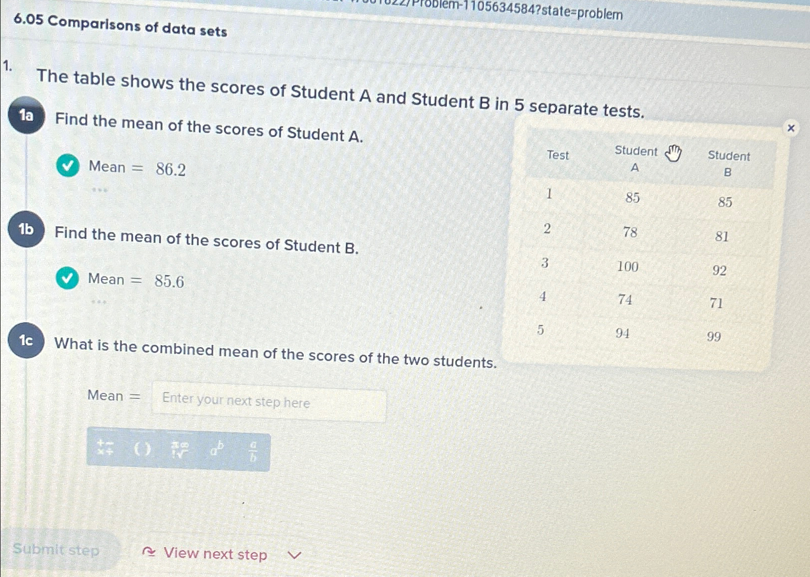 Solved 6.05 ﻿Comparisons of data setsThe table shows the | Chegg.com