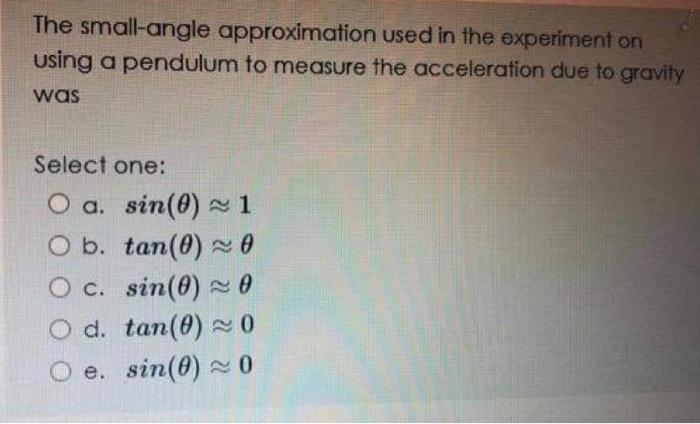 Solved The small-angle approximation used in the experiment | Chegg.com