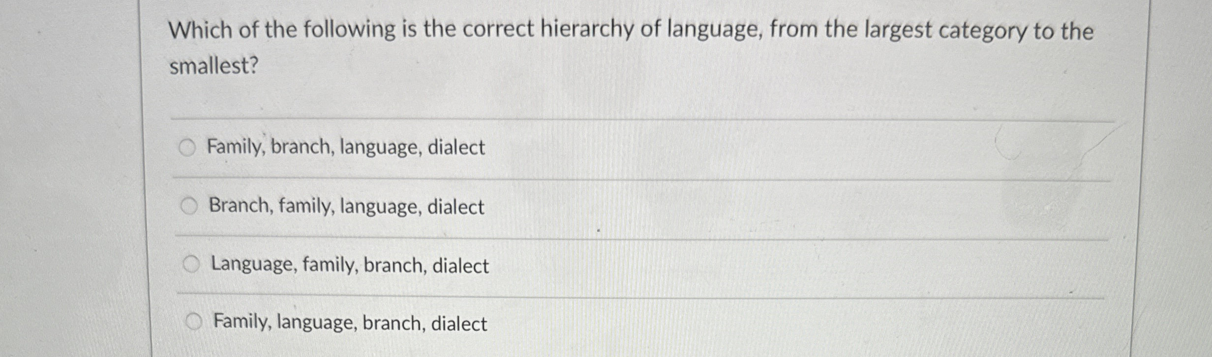 Solved Which of the following is the correct hierarchy of | Chegg.com