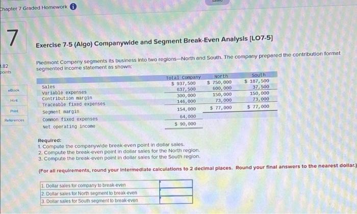 Solved Chapter 7 Graded Homework 7 Exercise 7-5 (Algo) | Chegg.com