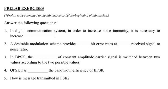 Solved PRELAB EXERCISES (*Prelab to be submitted to the lab | Chegg.com