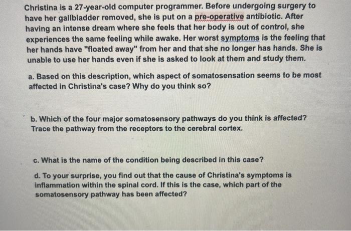 Christina is a 27-year-old computer programmer. | Chegg.com