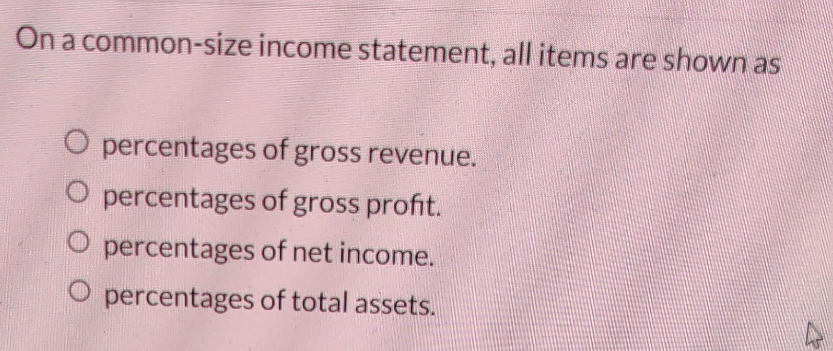 Solved On a common-size income statement, all items are | Chegg.com