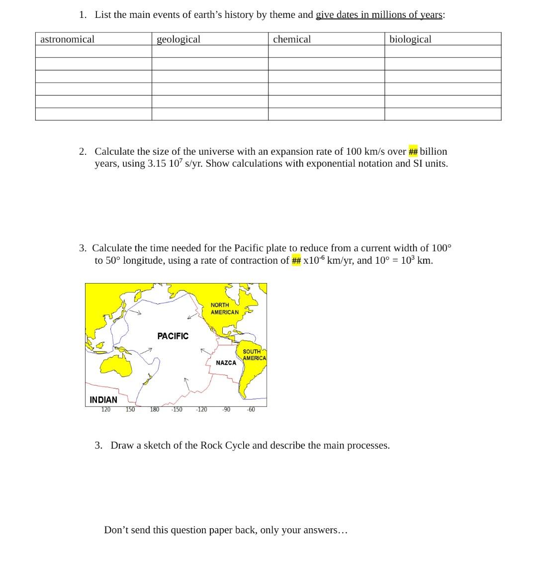 Solved 1. List the main events of earth's history by theme | Chegg.com