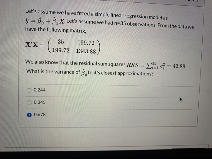 Solved Let's assume we have fitted a simple linear | Chegg.com