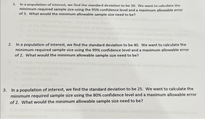 Solved 1. in a population of interest, we find the standard | Chegg.com