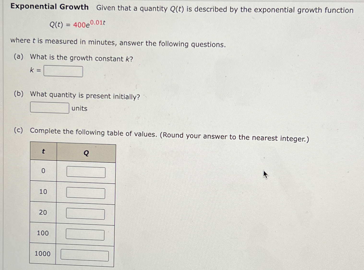 Solved Exponential Growth Given that a quantity Q(t) ﻿is | Chegg.com