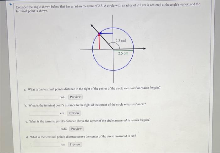 Solved Consider the angle shown below that has a radian | Chegg.com