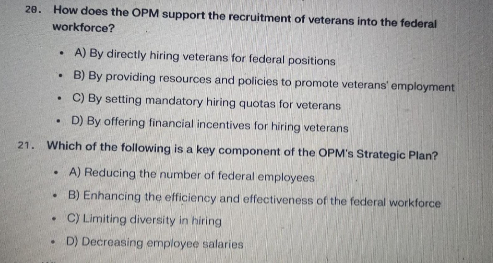 Solved How does the OPM support the recruitment of veterans | Chegg.com