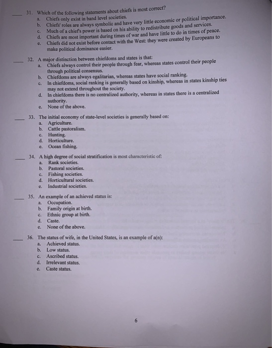 Solved 31. Which of the following statements about chiefs is | Chegg.com