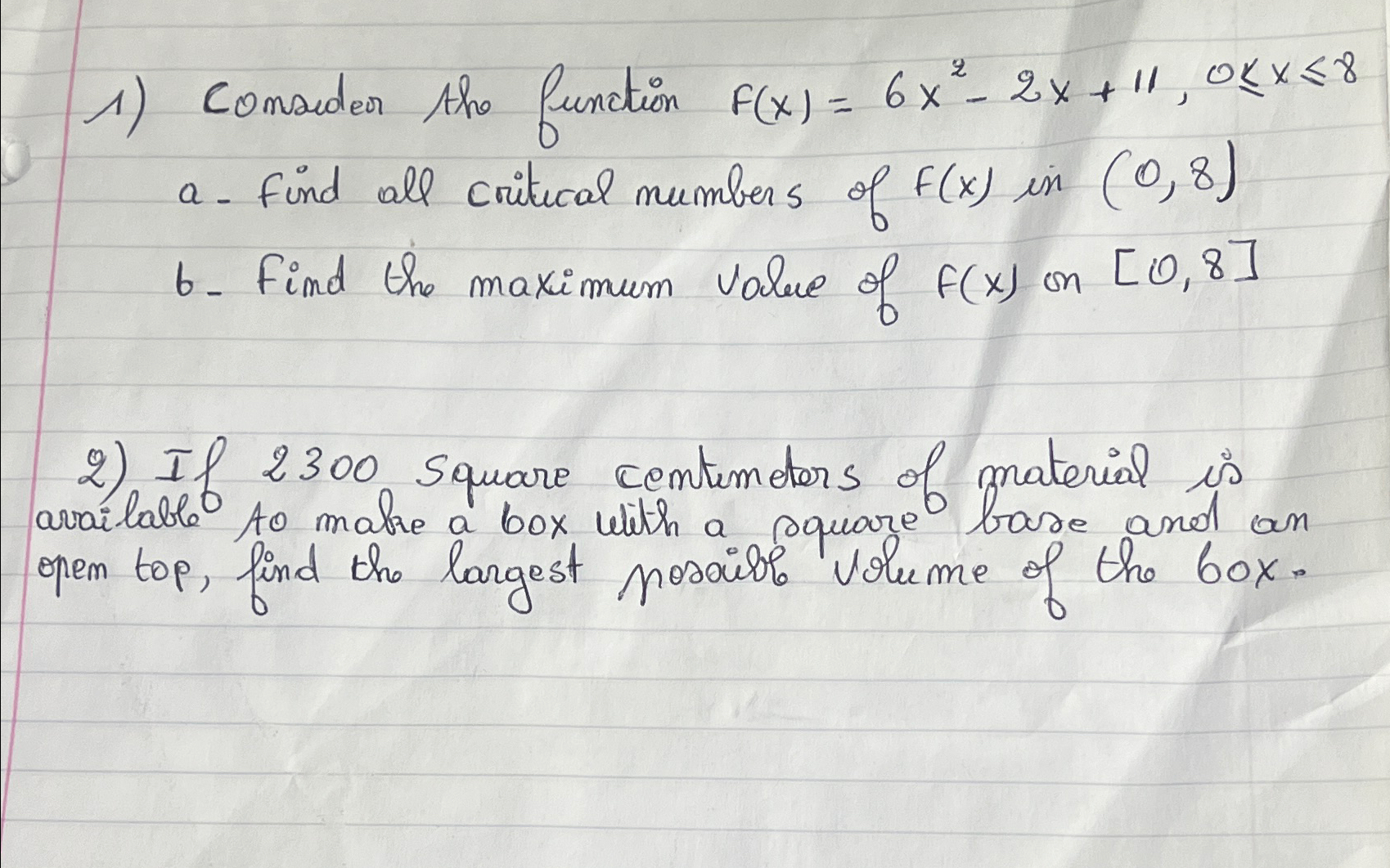 Solved Consider the function f(x)=6x2-2x+11,0≤x≤8a. ﻿Find | Chegg.com