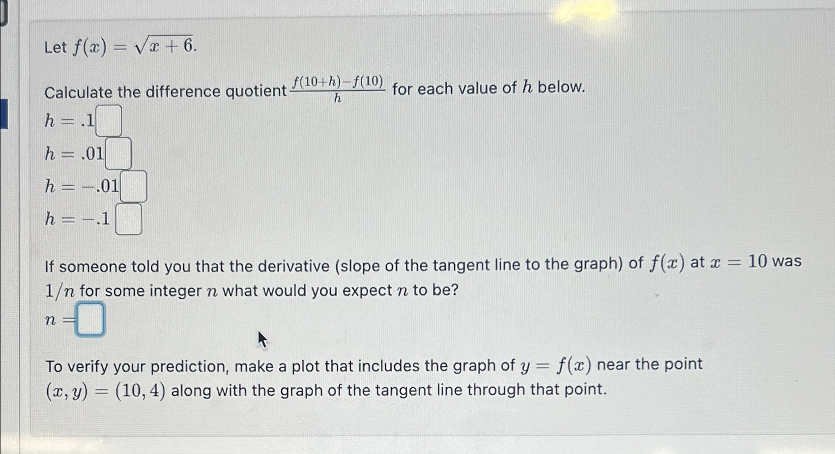 Solved Let f(x)=x+62.Calculate the difference quotient | Chegg.com