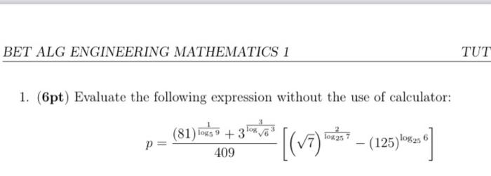 Solved 1. (6pt) Evaluate the following expression without | Chegg.com