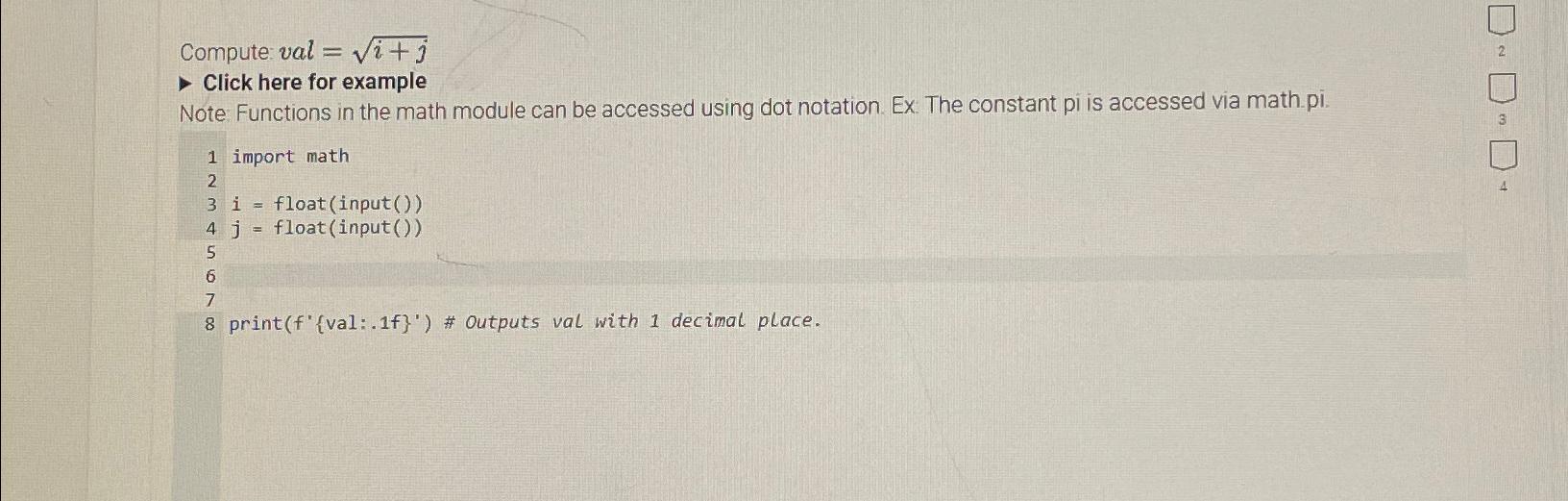 Solved Compute: val=i+j22Click here for exampleNote | Chegg.com