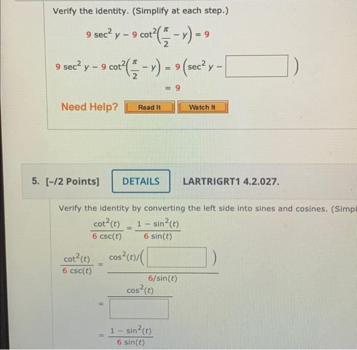 Solved Verify the identity. (Simplify at each step.) 9 sec? | Chegg.com