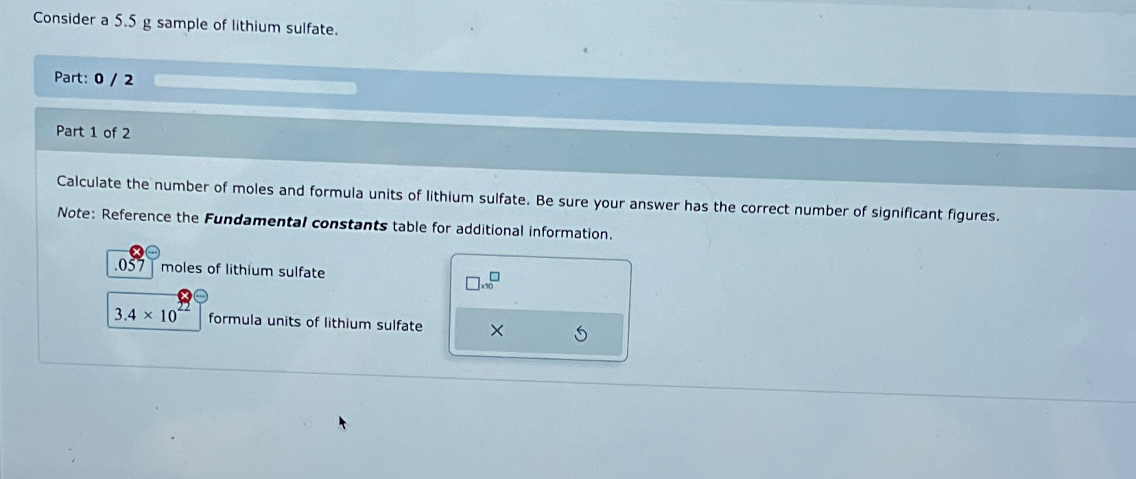 Solved Consider a 5.5g ﻿sample of lithium sulfate.Part: | Chegg.com