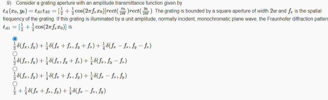 Solved Consider a grating aperture with an amplitude | Chegg.com