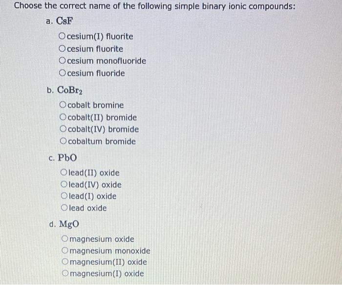 Solved Choose the correct name of the following simple | Chegg.com