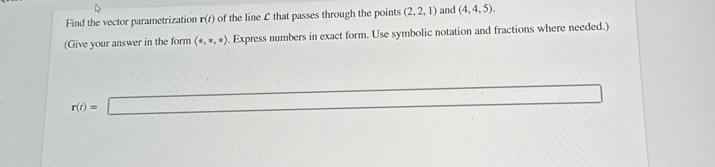 Solved Find the vector parametrization r(t) ﻿of the line L | Chegg.com