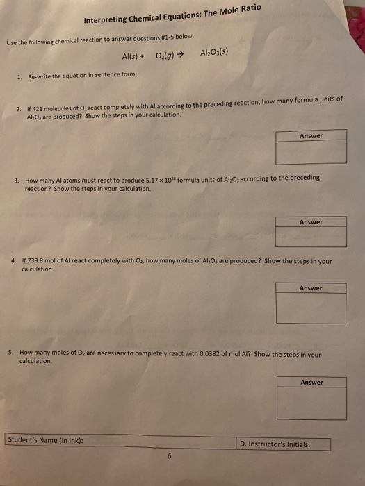 Solved Interpreting Chemical Equations: The Mole Ratio Use | Chegg.com