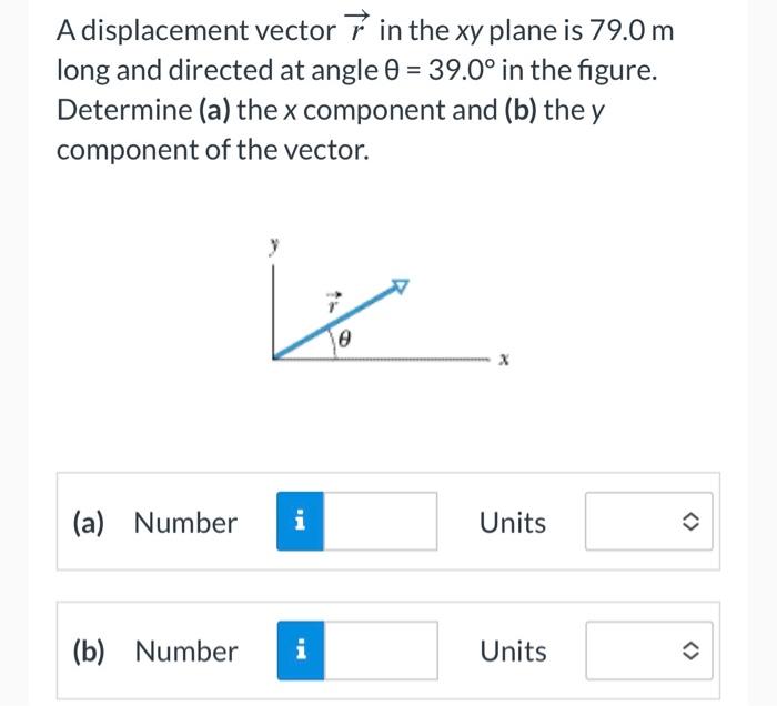 Solved A displacement vector r in the xy plane is 79.0 m | Chegg.com