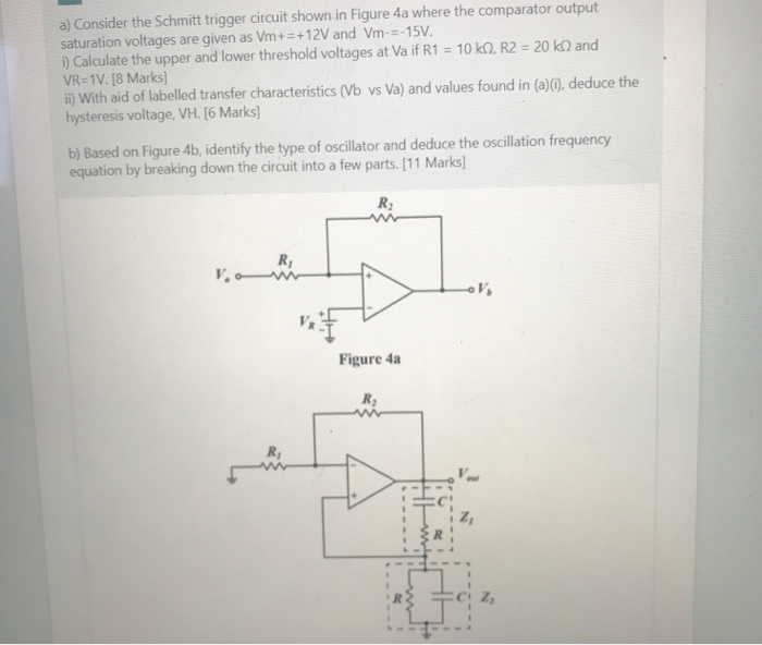 Solved a) Consider the Schmitt trigger circuit shown in | Chegg.com