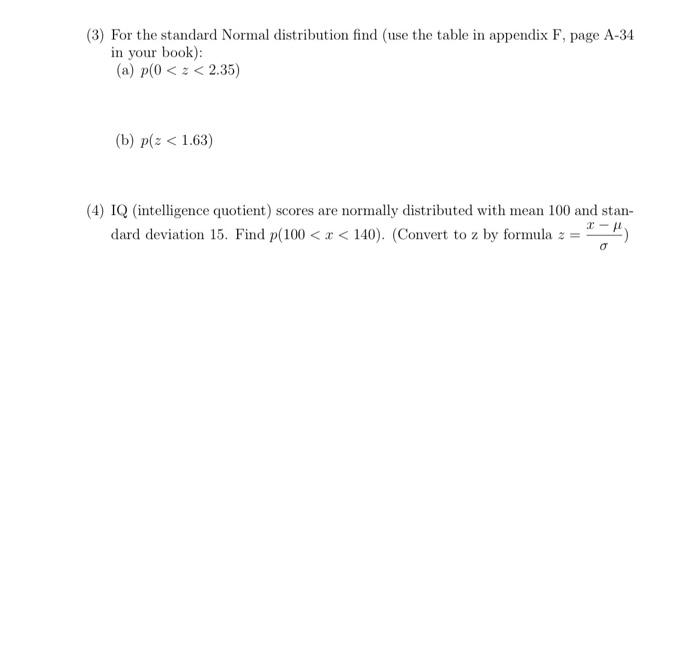 Solved 3 For The Standard Normal Distribution Find Use