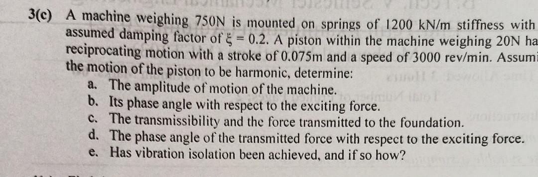 Solved (c) A machine weighing 750 N is mounted on springs of | Chegg.com