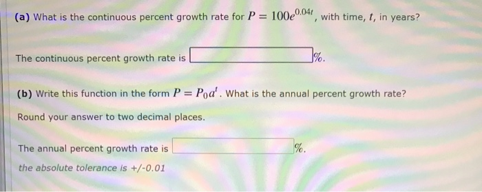 Solved (a) What is the continuous percent growth rate for P | Chegg.com