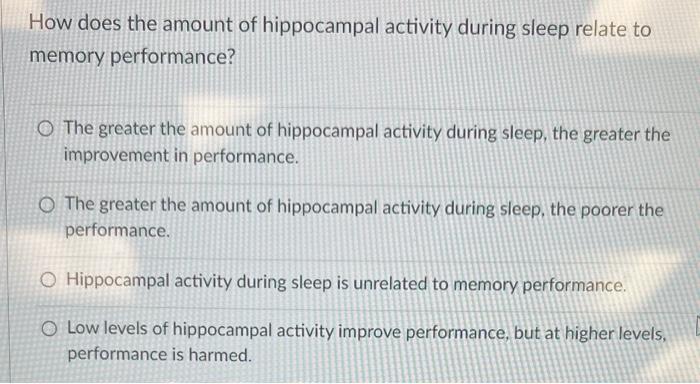 Solved How does the amount of hippocampal activity during | Chegg.com