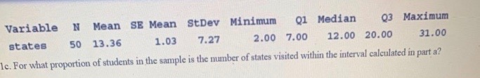 Variable N Mean SE Mean StDev Minimum 01 Median 03 | Chegg.com