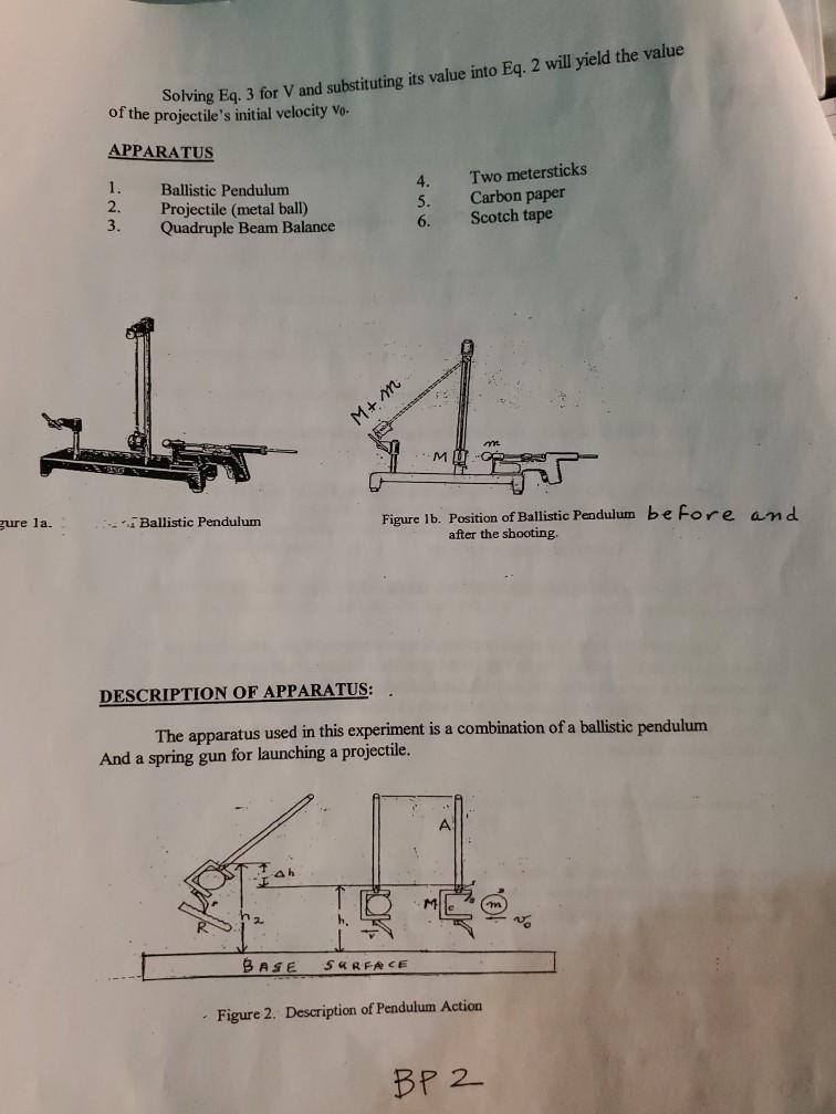 Solved EXP. # 10 THE BALLISTIC PENDULUM AND PROJECTILE | Chegg.com