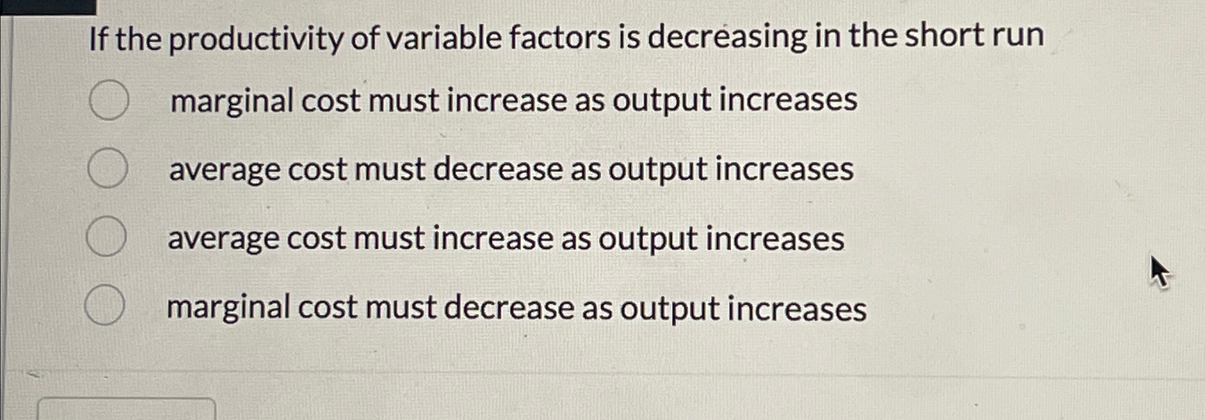 Solved If the productivity of variable factors is decreasing | Chegg.com