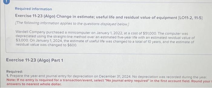 Solved Required information Exercise 11-23 (Algo) Change in | Chegg.com