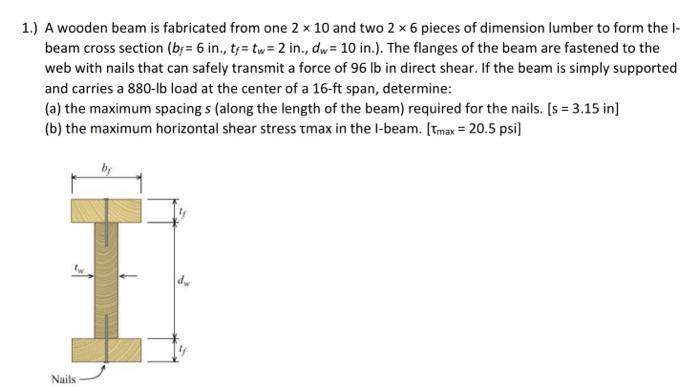 Solved 1.) A wooden beam is fabricated from one 2 x 10 and | Chegg.com
