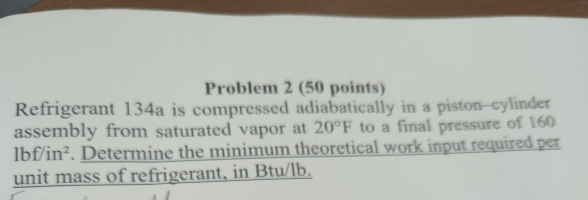 Solved Problem 2 (50 ﻿points)Refrigerant 134a is compressed | Chegg.com